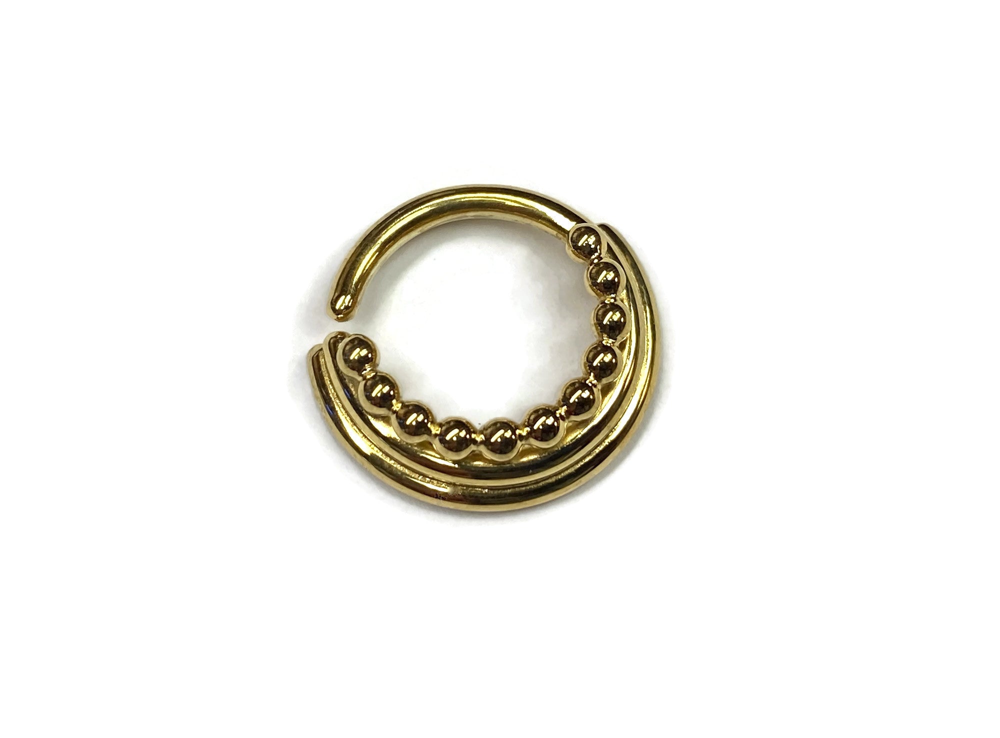 Yellow Gold Triple Stacked Beaded Septum Ring – Dinan Rings Store