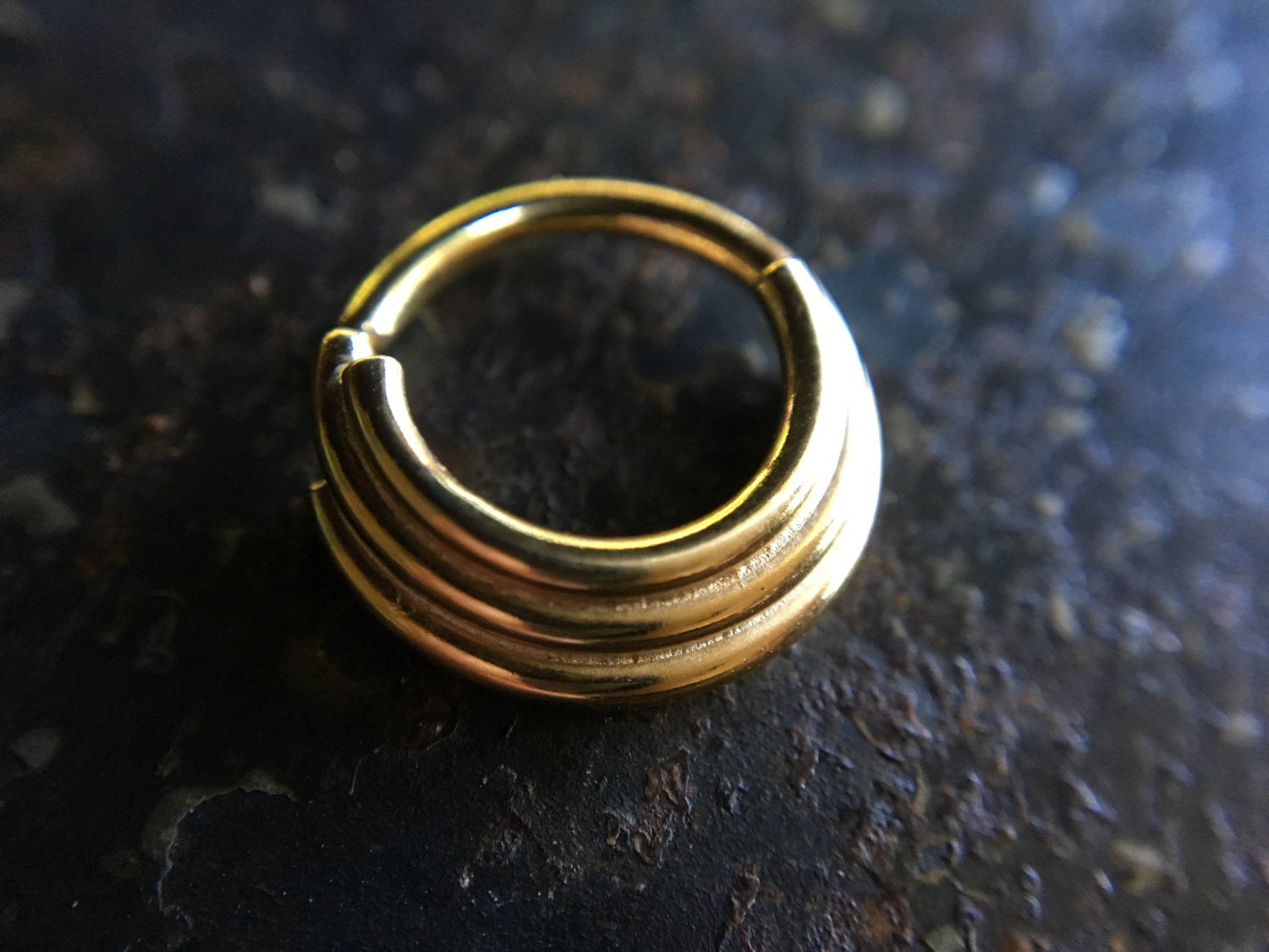 Yellow Gold Triple Stacked Septum Ring – Dinan Rings Store